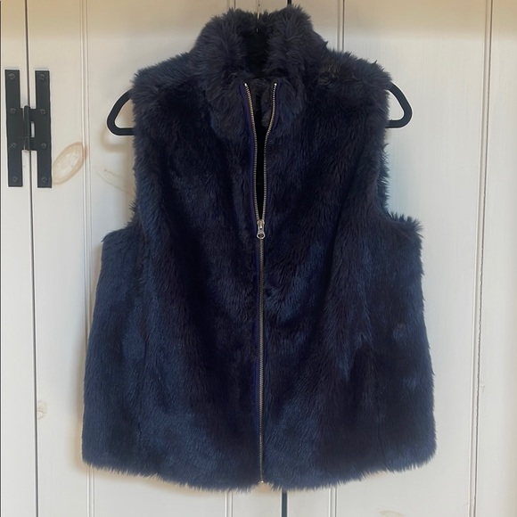J. Crew | Jackets & Coats | J Crew Blue Fuzzy Vest With High Collar ...